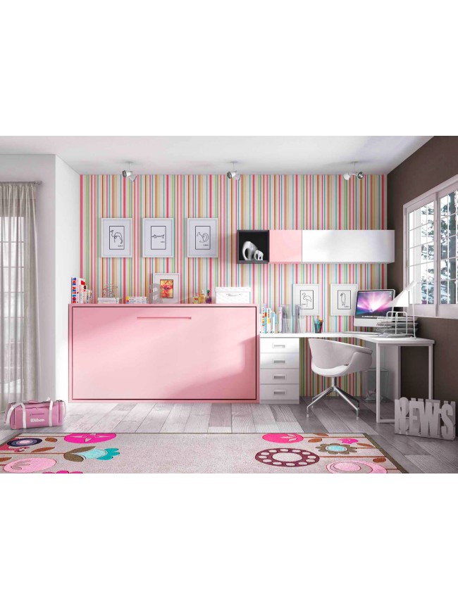 Lit escamotable enfant mural encastrable et rabattable avec bureau